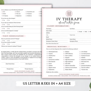 IV Therapy Client Intake Form Bundle, Editable IV Therapy Consent ...
