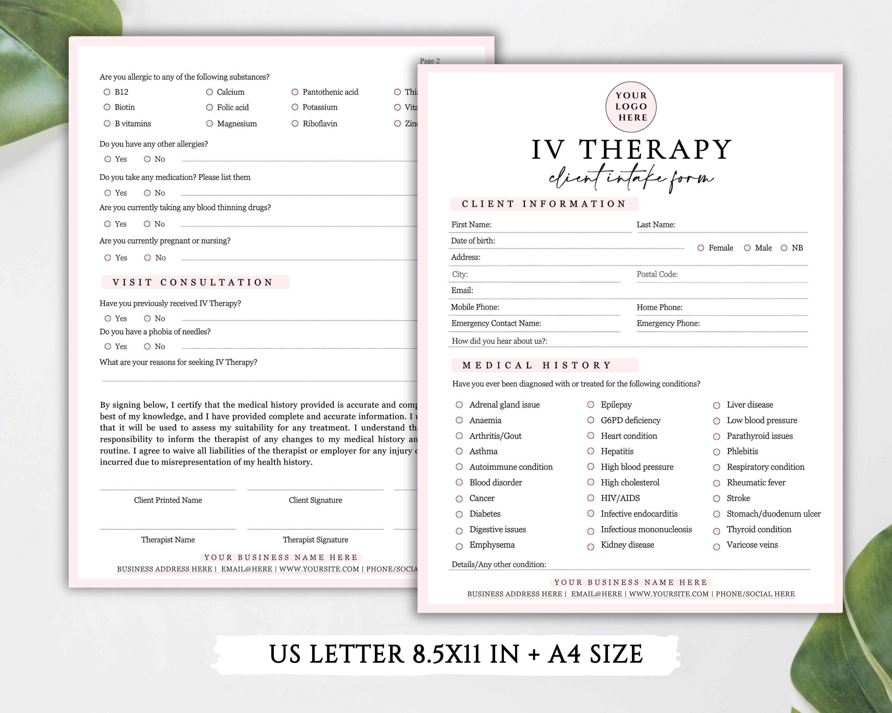 IV Therapy Client Intake Form Bundle, Editable IV Therapy Consent ...
