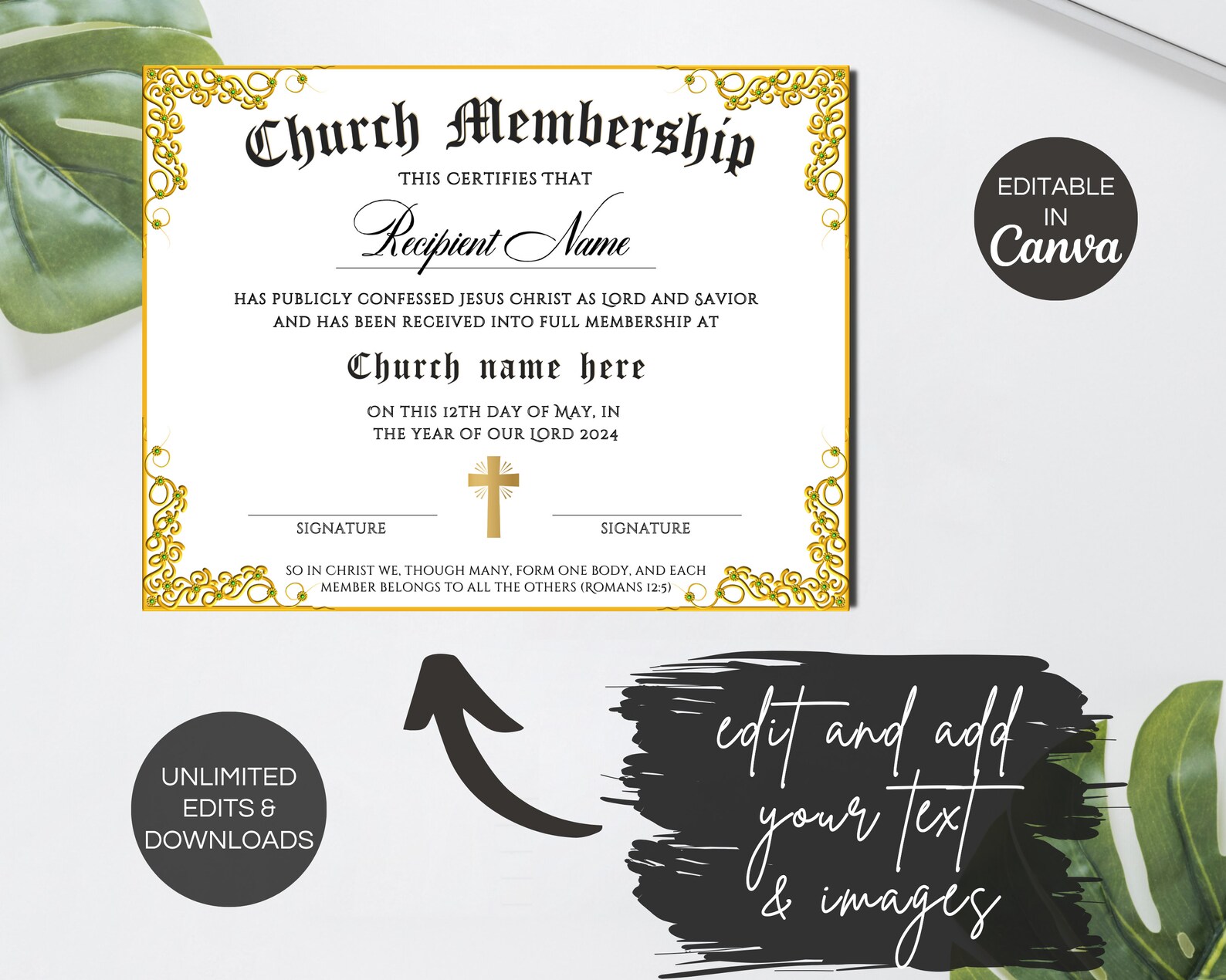 Church Membership Certificate, Printable Churches New Members ...