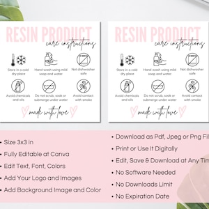 Resin Care Card Editable Template, Printable Resin Instructions Care ...