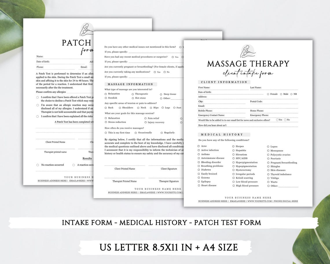 Massage Therapy Forms, Editable Massage Intake Form, Massage SOAP Notes ...