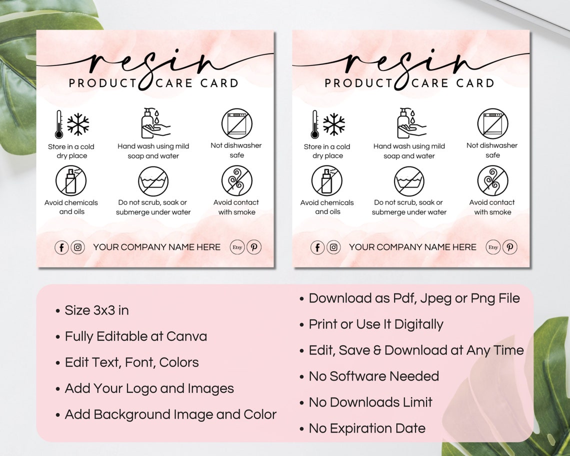 Editable Resin Care Card Printable Resin Product Care - Etsy