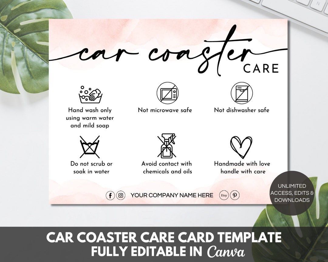 Editable Car Coaster Care Card Template, Printable Car Coaster Care ...