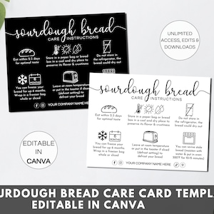 Sourdough Bread Care Card, Editable Sourdough Care Instructions ...