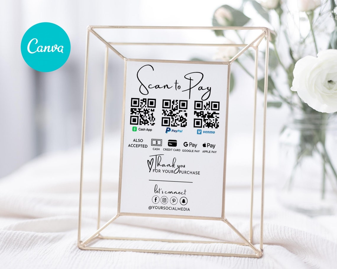 QR Code Sign Template Printable Scan to Pay Sign Editable - Etsy
