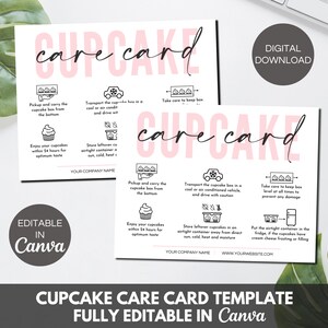 Cupcake Care Card, Printable Cupcakes Care Guide, Editable Bakery ...