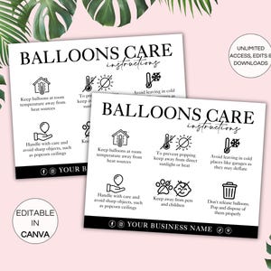 Balloon Care Card, Editable Balloons Care Instructions, Air Helium ...