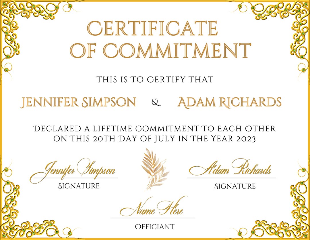 Commitment Certificate Template Editable Certificate of - Etsy