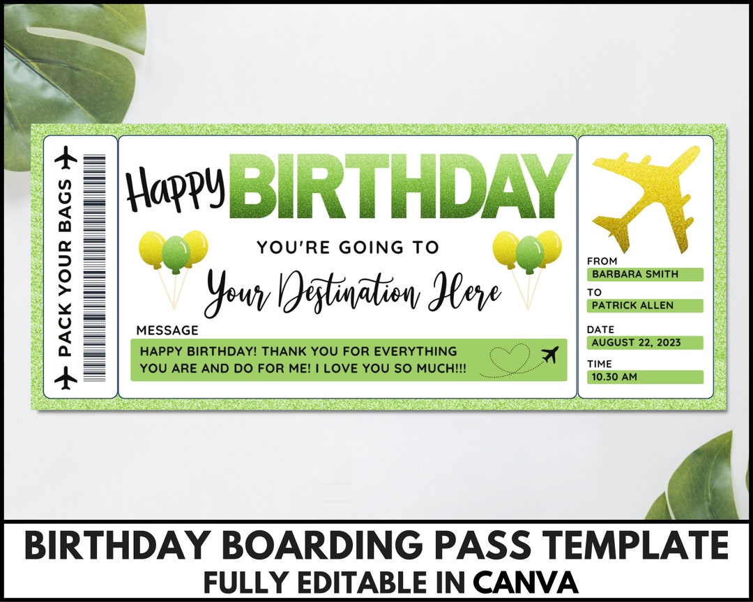 Boarding Pass Birthday, Editable Boarding Pass Template. Printable ...