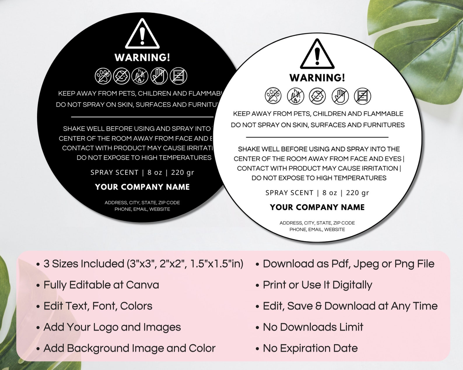 Editable Room Spray Warning Label Canva Template, Printable Spray ...