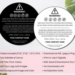 Editable Room Spray Warning Label Canva Template, Printable Spray ...