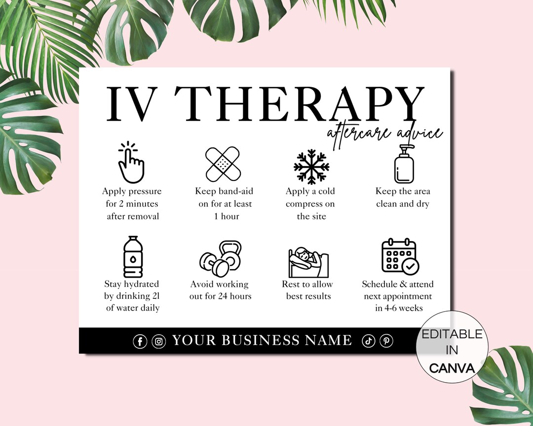 IV Therapy Aftercare Cards, Editable IV Hydration Care Card, Printable ...