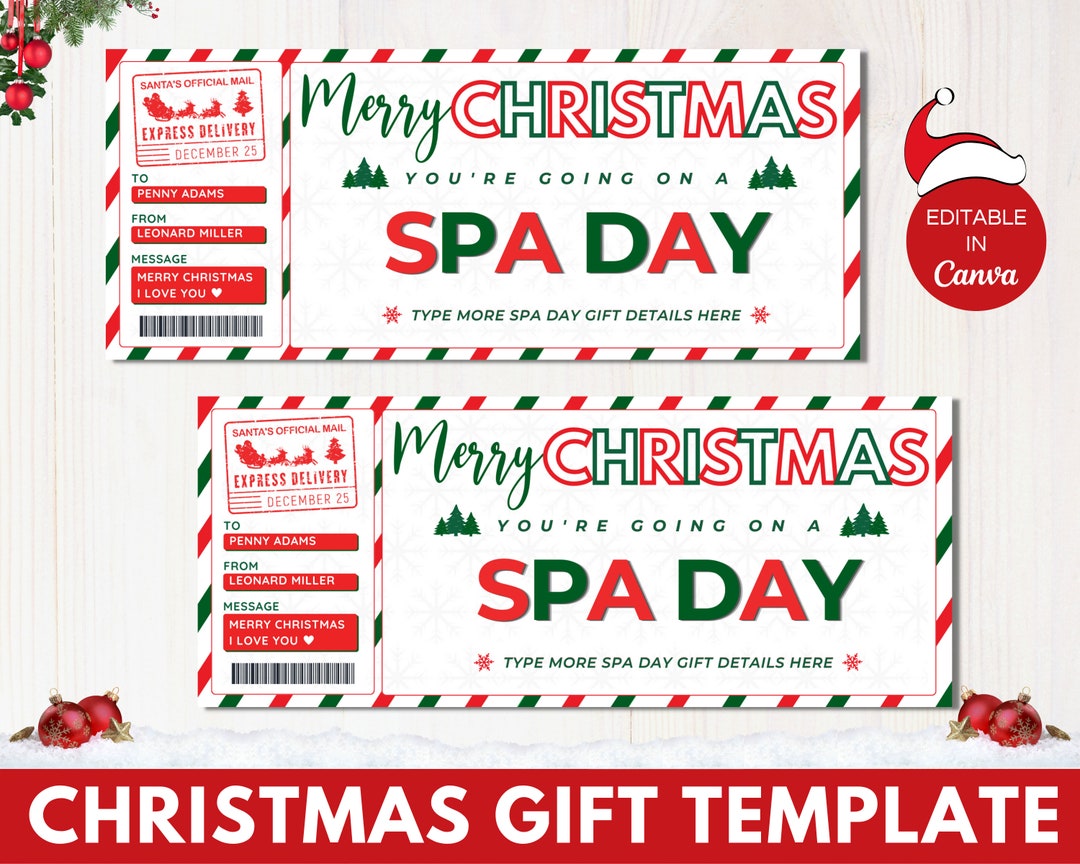 Christmas Spa Gift Coupon Template Editable Spa Day Gift - Etsy