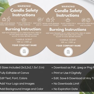 Candle Warning Sticker Canva Template, Editable Candle Safety Label ...