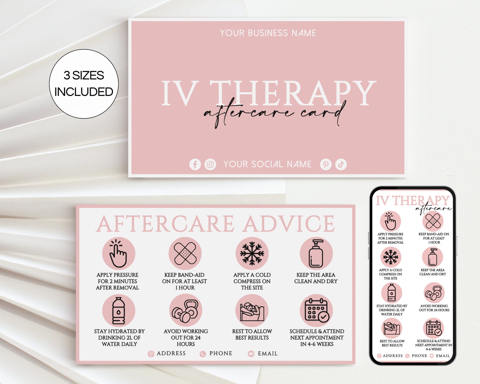 IV Therapy Aftercare Cards, Editable IV Hydration Care Card, Printable ...