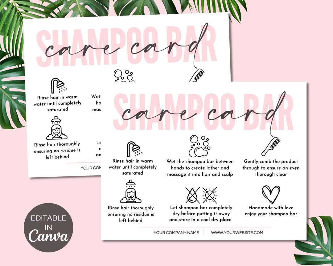 Shampoo Bar Care Card, Printable Solid Shampoo Instructions Cards ...