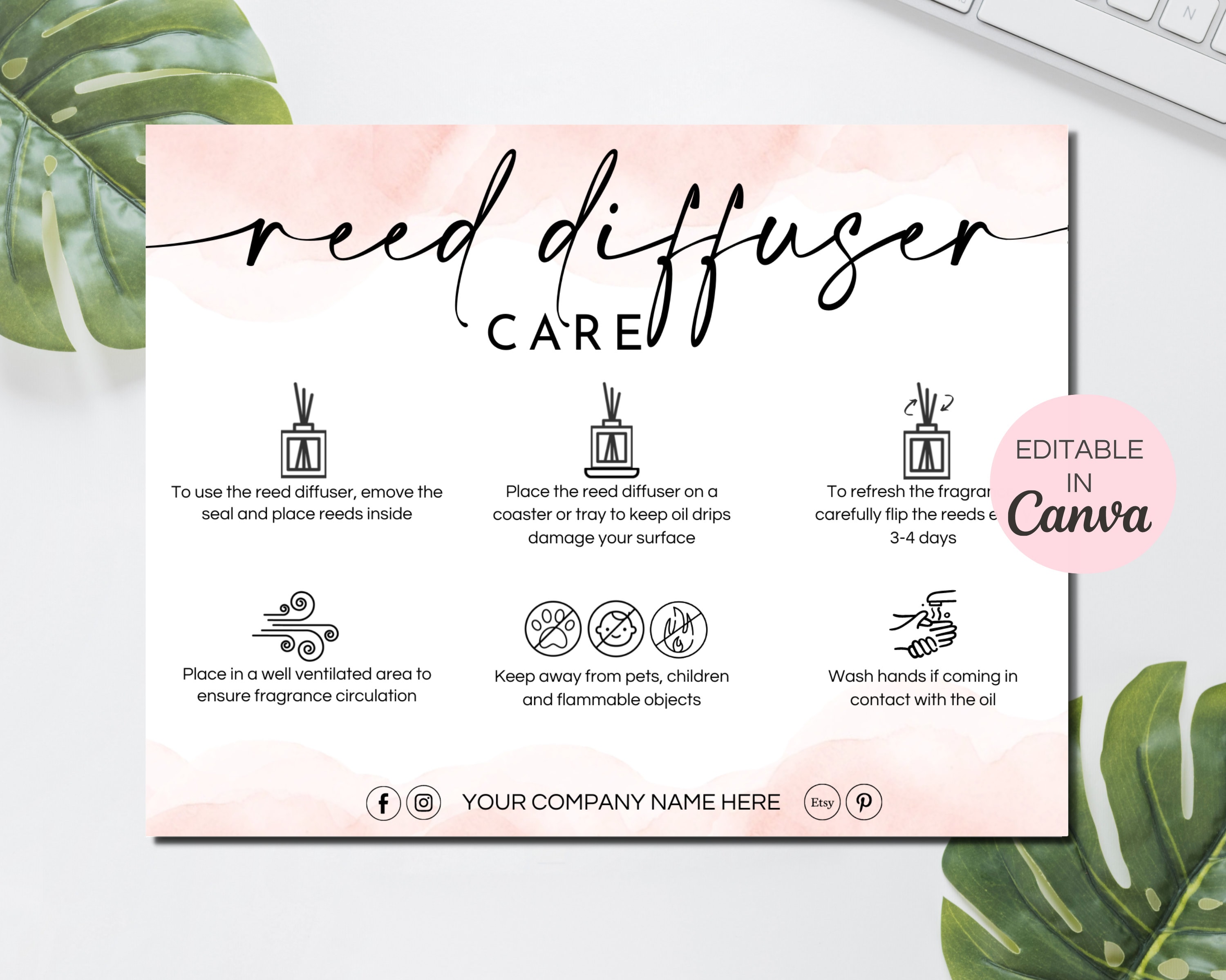 Editable Reed Diffuser Care Instructions Reed Diffuser Care - Etsy