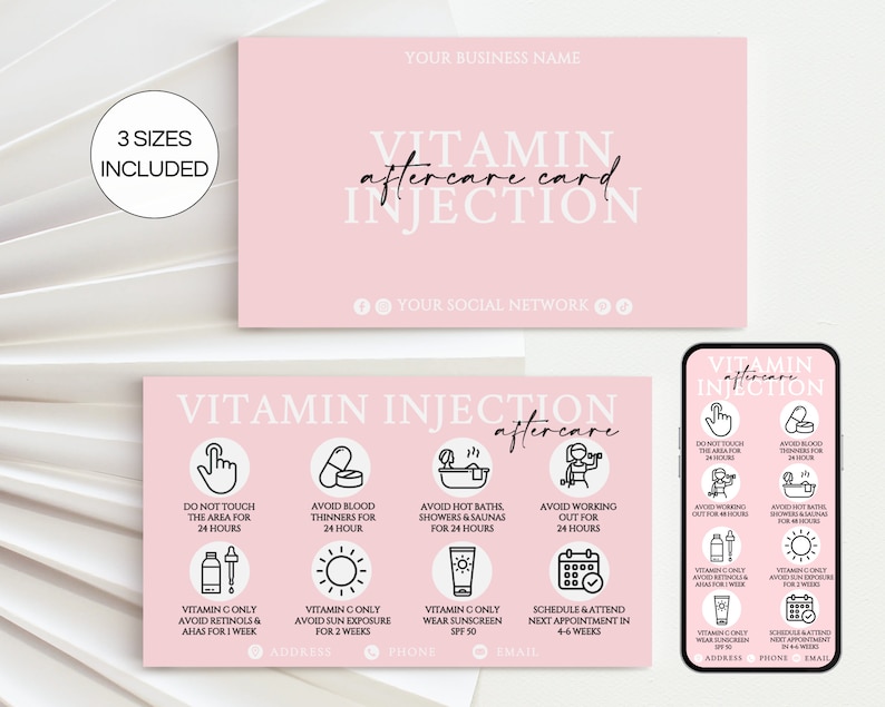 Vitamin Injection Aftercare Card, Printable Vitamin C B12 Injections ...