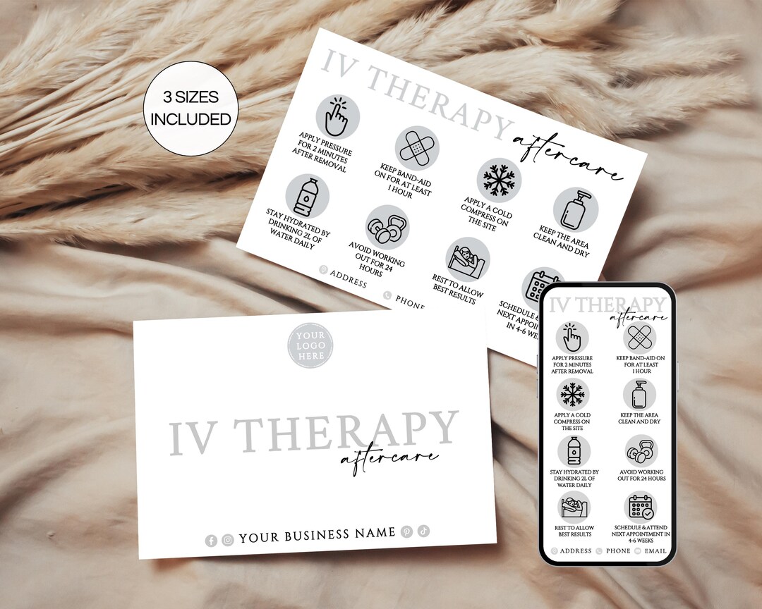 IV Therapy Aftercare Cards, Editable IV Hydration Care Card, Printable ...