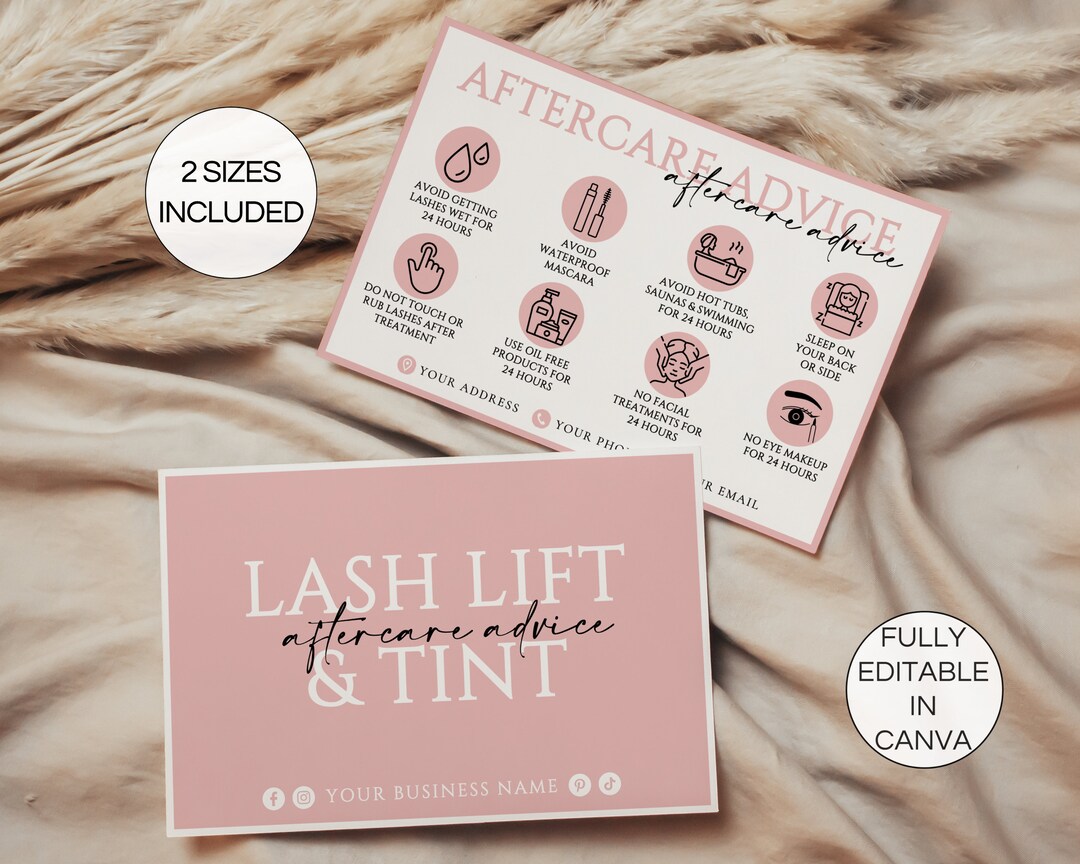 Lash Lift Tint Aftercare Card, Printable Lashes Lift Care Cards ...