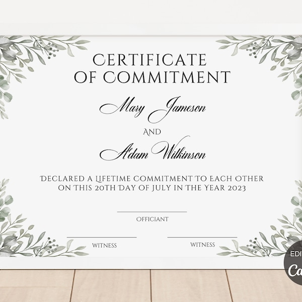 Commitment Ceremony Certificate - Etsy