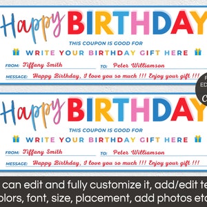 Birthday Gift Certificate Template, Editable Birthday Gift Coupon ...
