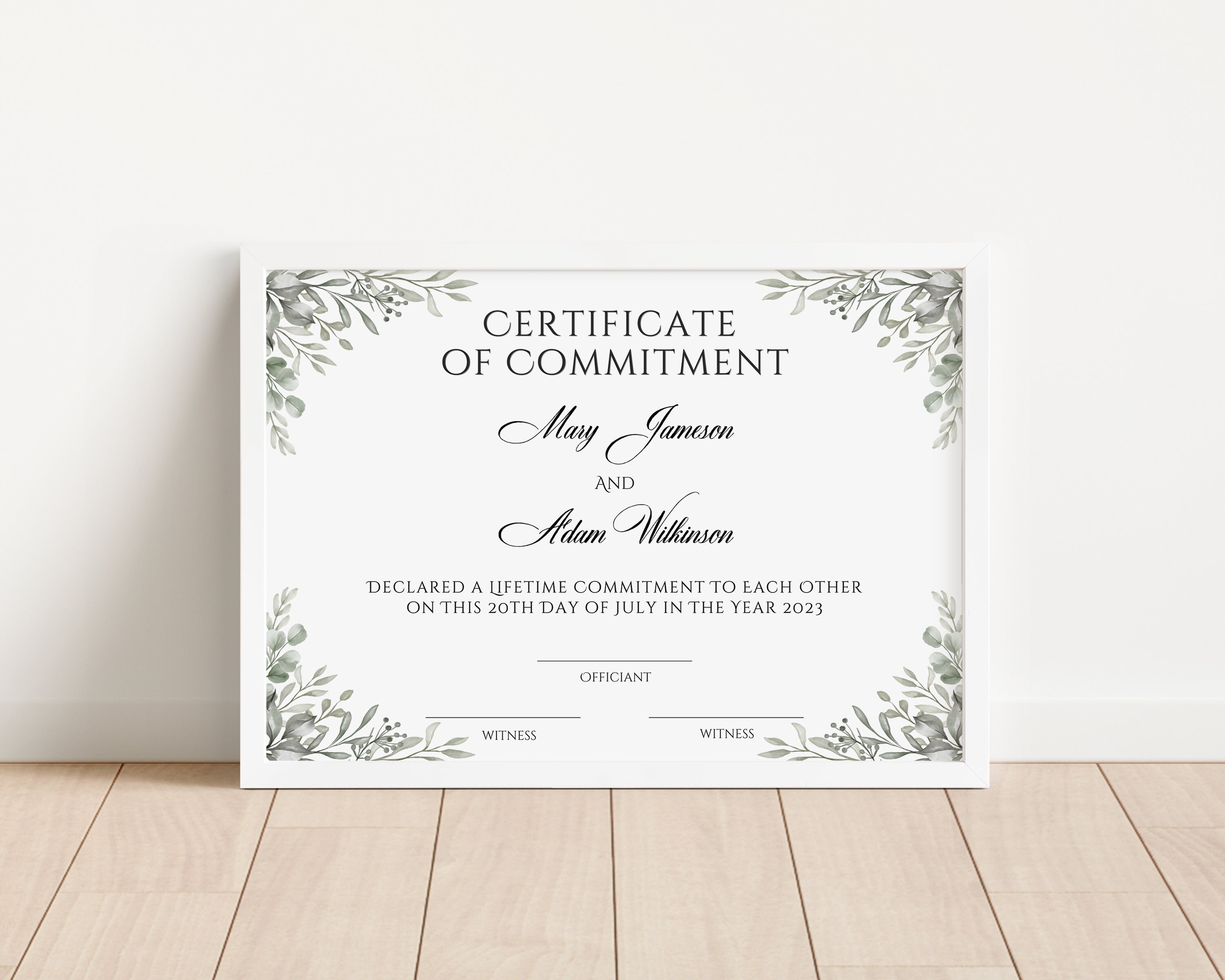 Certificate of Commitment Editable Template Greenery - Etsy