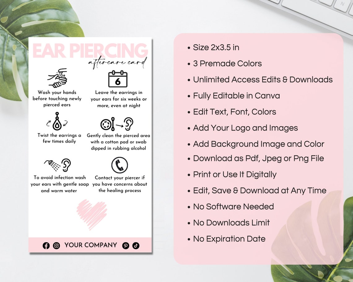 Editable Ear Piercing Aftercare Canva Template, Printable Piercing ...