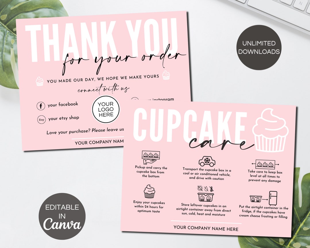 Cupcake Care Card Template, Editable Cupcake Care Instructions ...