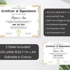 Editable Appointment Certificate, Printable Bishop Pastor Appointed ...