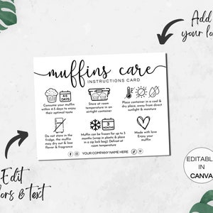 Editable Muffins Care Card Template, Printable Muffin Care Intructions ...