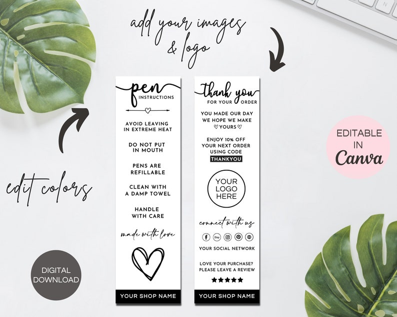 Editable Pen Care Card, Epoxy Pens Instructions, Thank You Cards ...