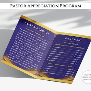 Pastor Appreciation Program Template, Editable Pastor Installation ...