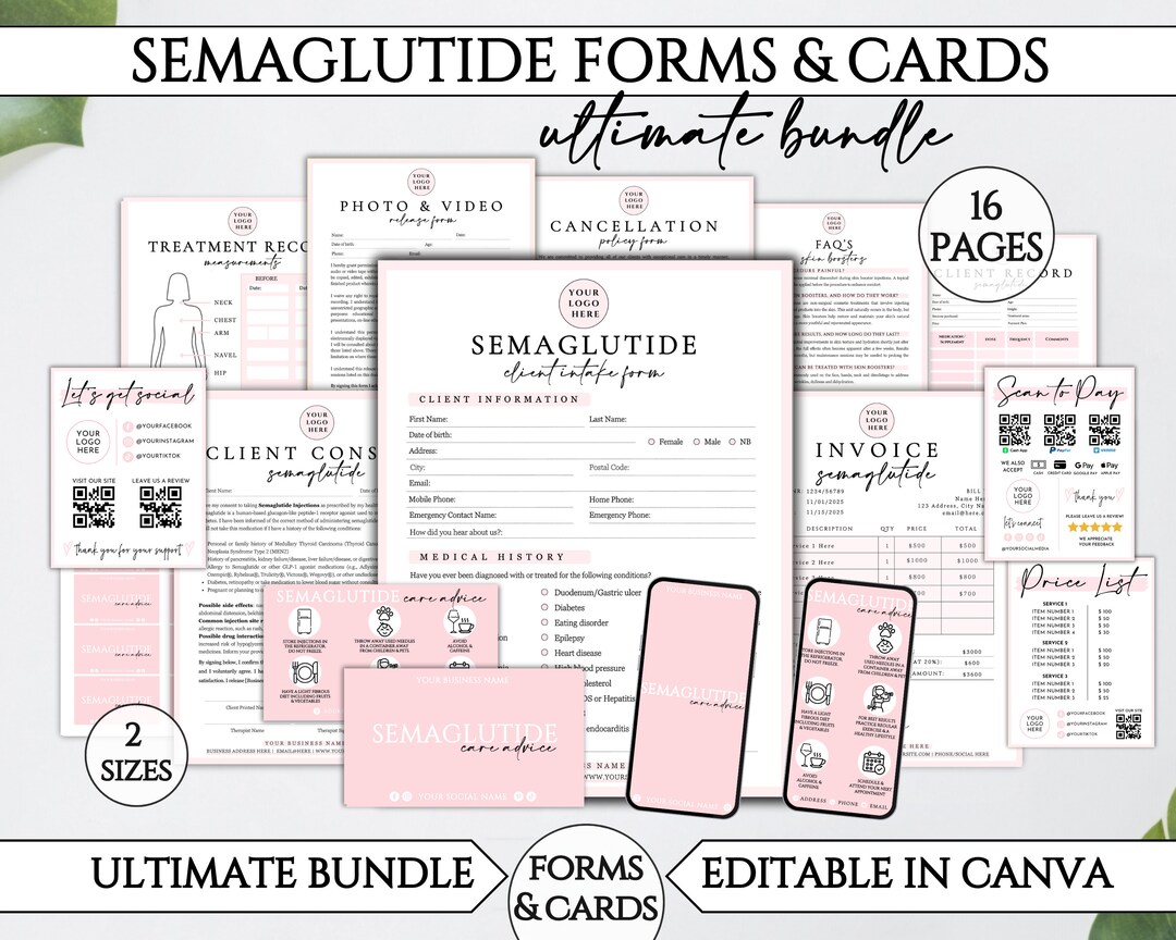 Semaglutide Bundle Forms Template, Editable Semaglutide Injections ...