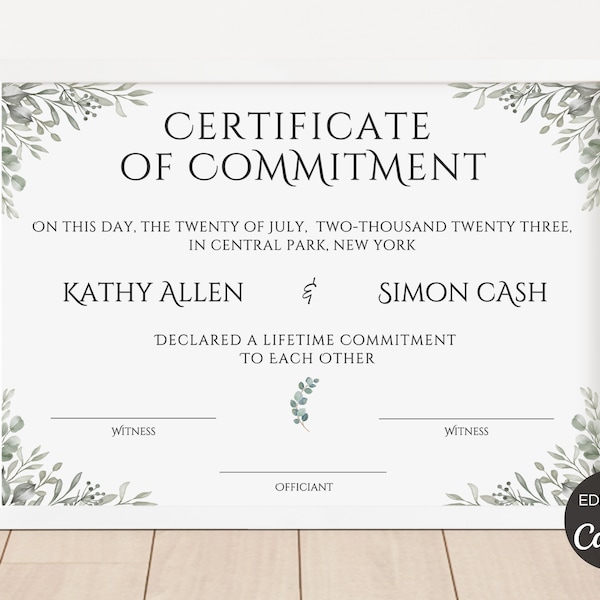 Commitment Ceremony Certificate - Etsy