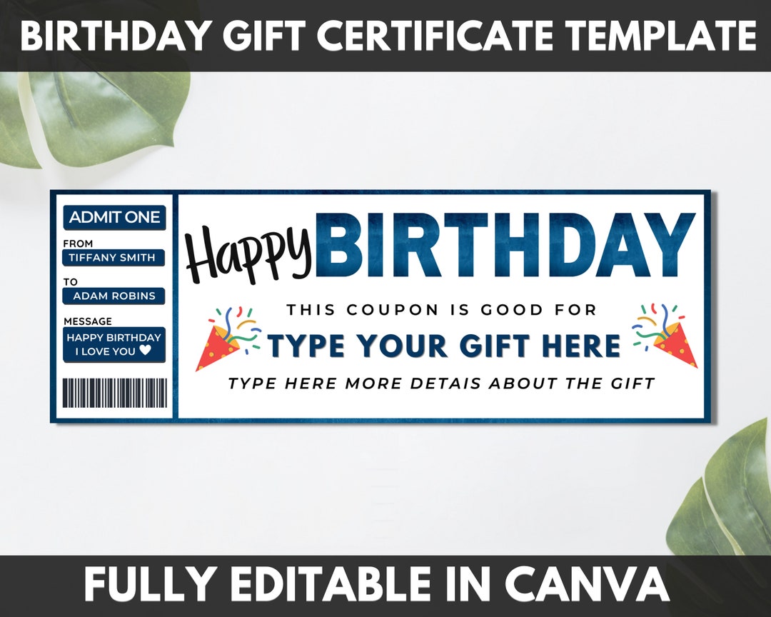 Happy Birthday Gift Certificate Template, Custom Birthday Gift Coupon ...