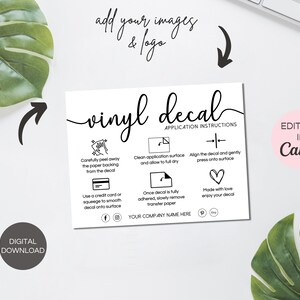 Vinyl Decal Application Instructions Card, Printable Vinyl Care Cards ...