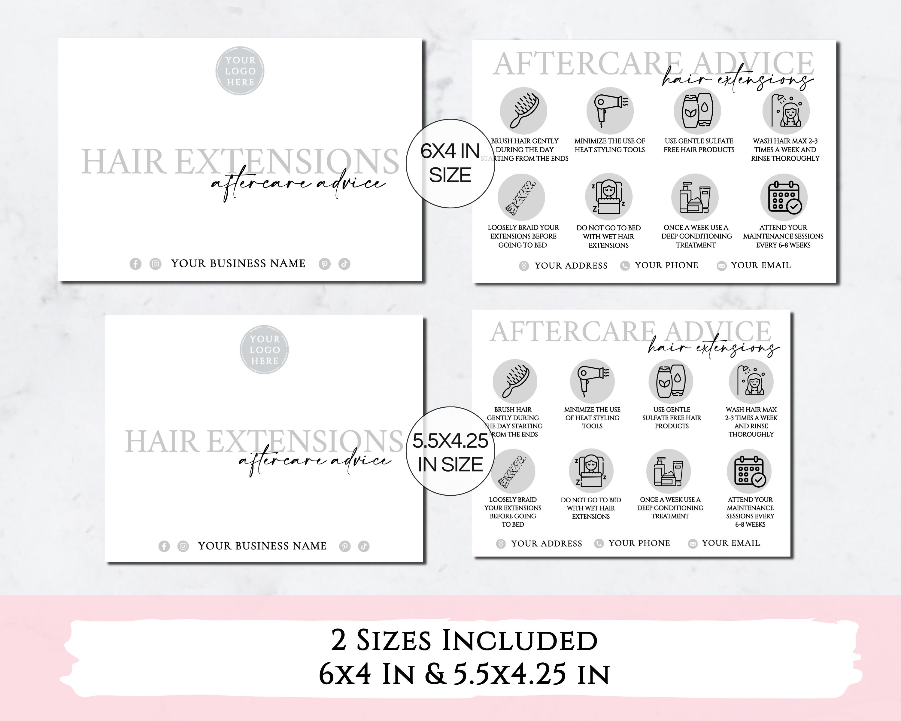 Hair Extensions Care Card, Printable Hair Extension Aftercare, Editable ...