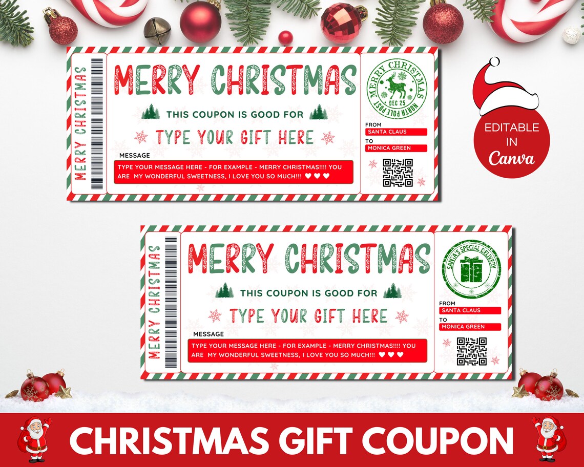 Editable Christmas Gift Coupon Template, Printable Christmas Gift ...