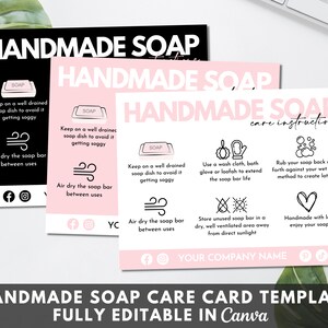 Soap Care Card, Printable Handmade Soap Instructions Cards, Editable ...