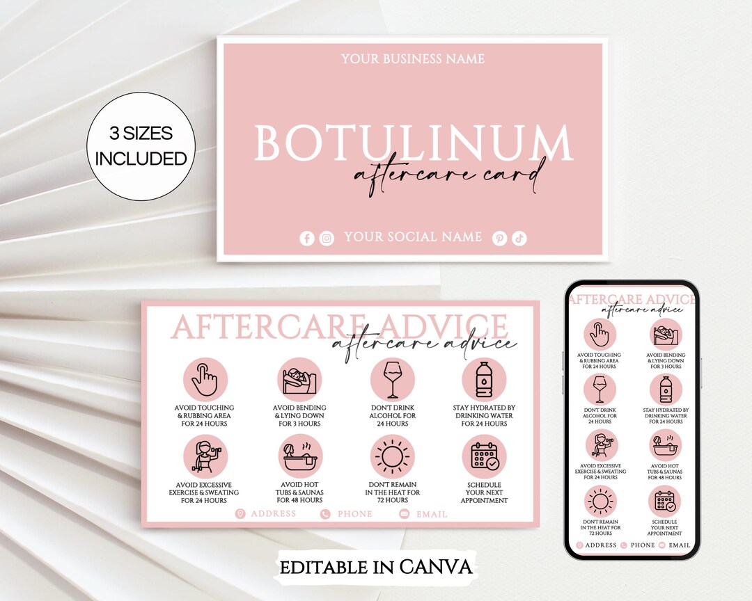 Editable Botulinum Injections Aftercare Card, Printable Botulin ...