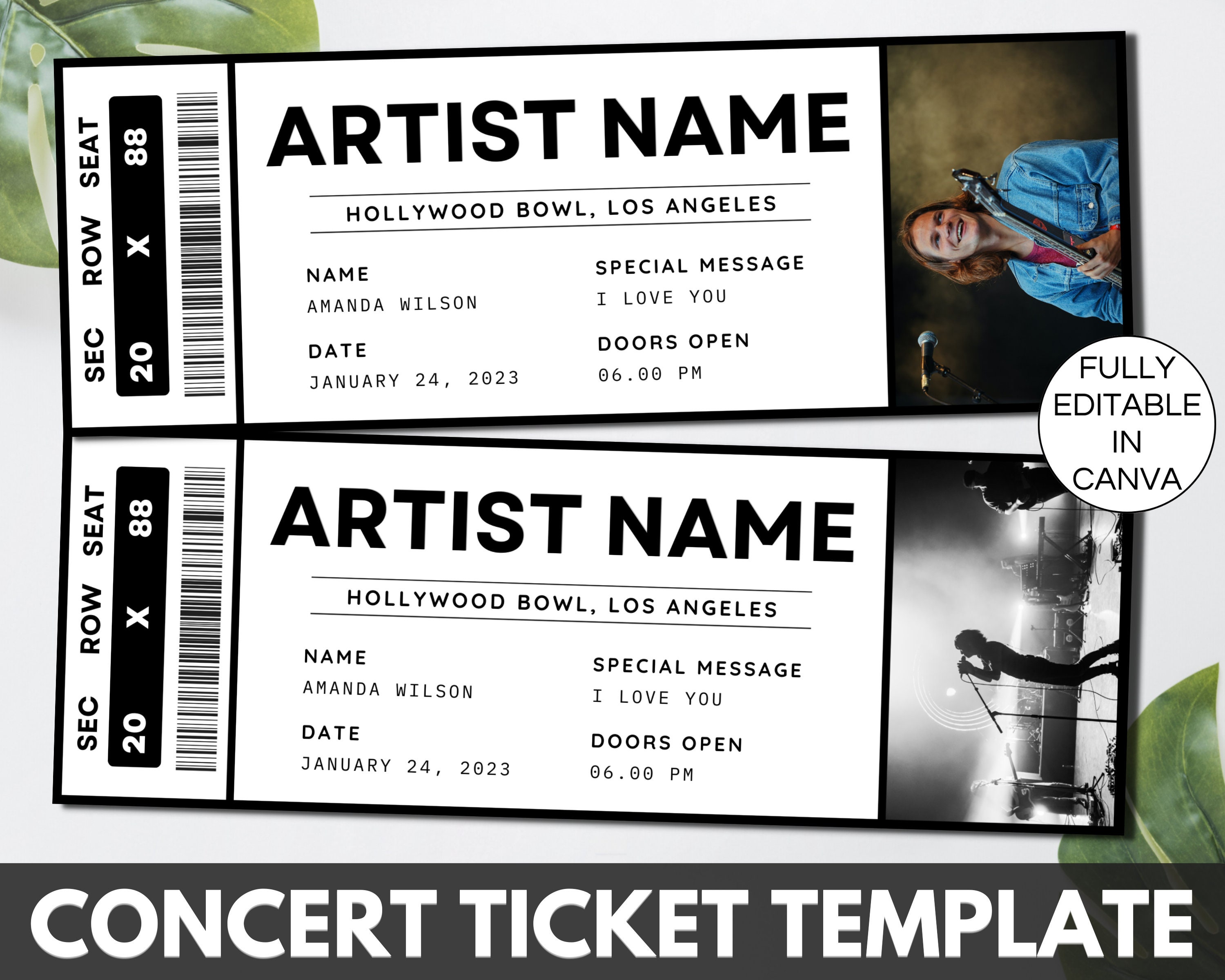 Concert Ticket Template, Editable Event Ticket Canva Template, Custom ...