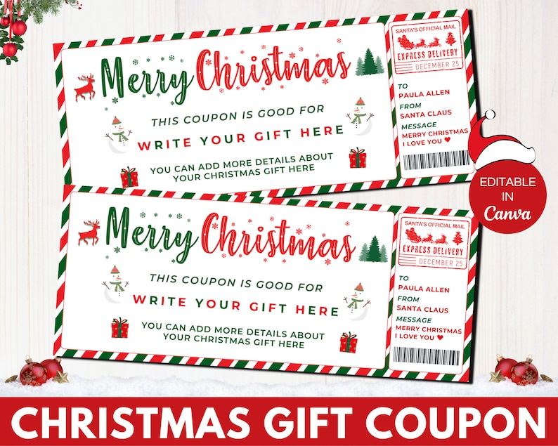 Printable Christmas Coupon Template, Christmas Gift for Her Idea ...