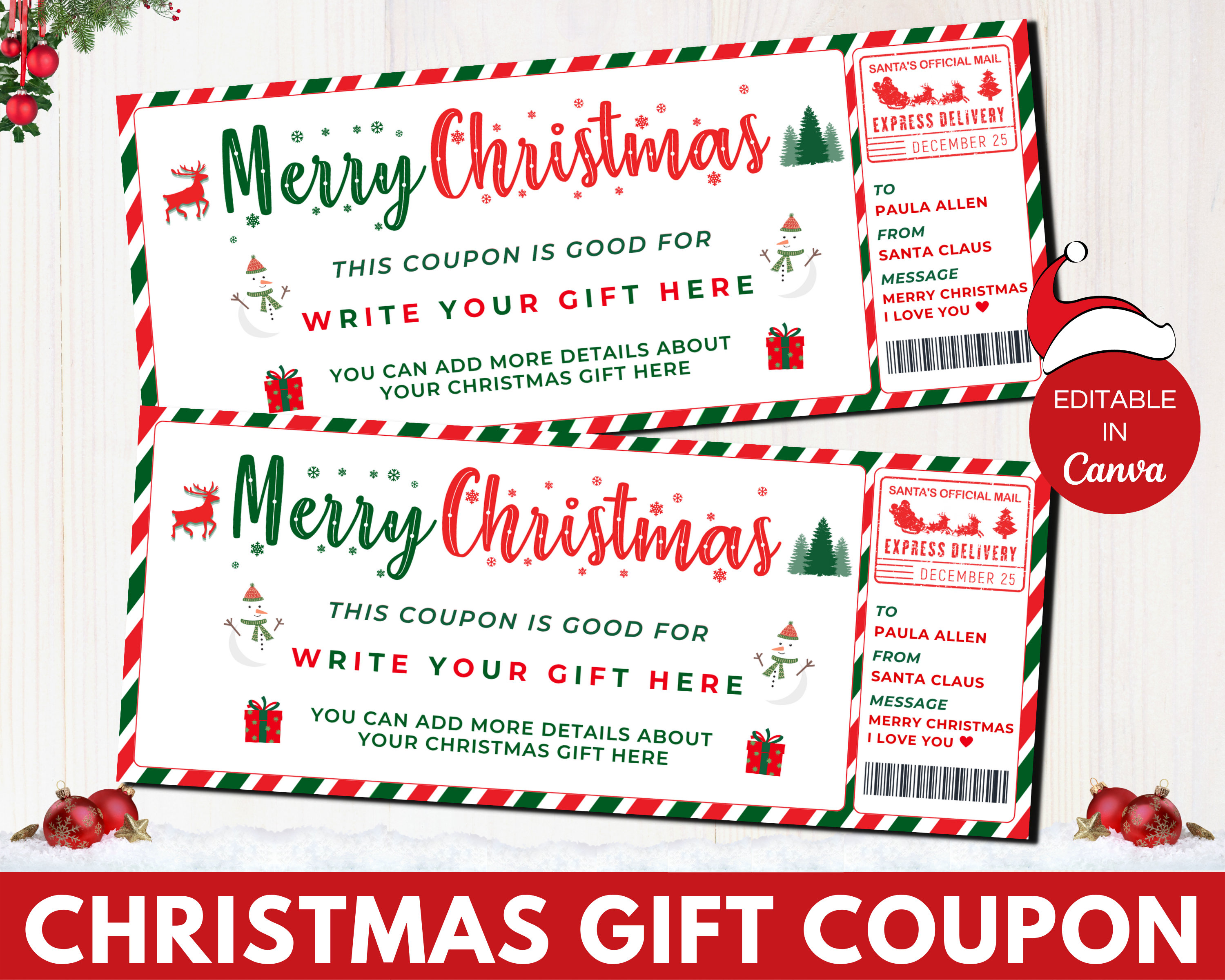 Printable Christmas Coupon Template, Christmas Gift for Her Idea ...