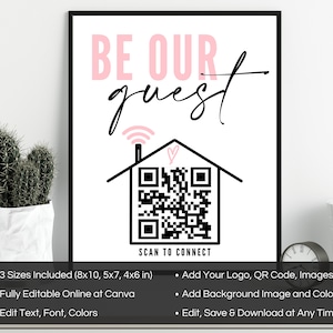 Wifi Sign QR Code Printable, Editable Wifi QR Code, Be Our Guest Sign ...