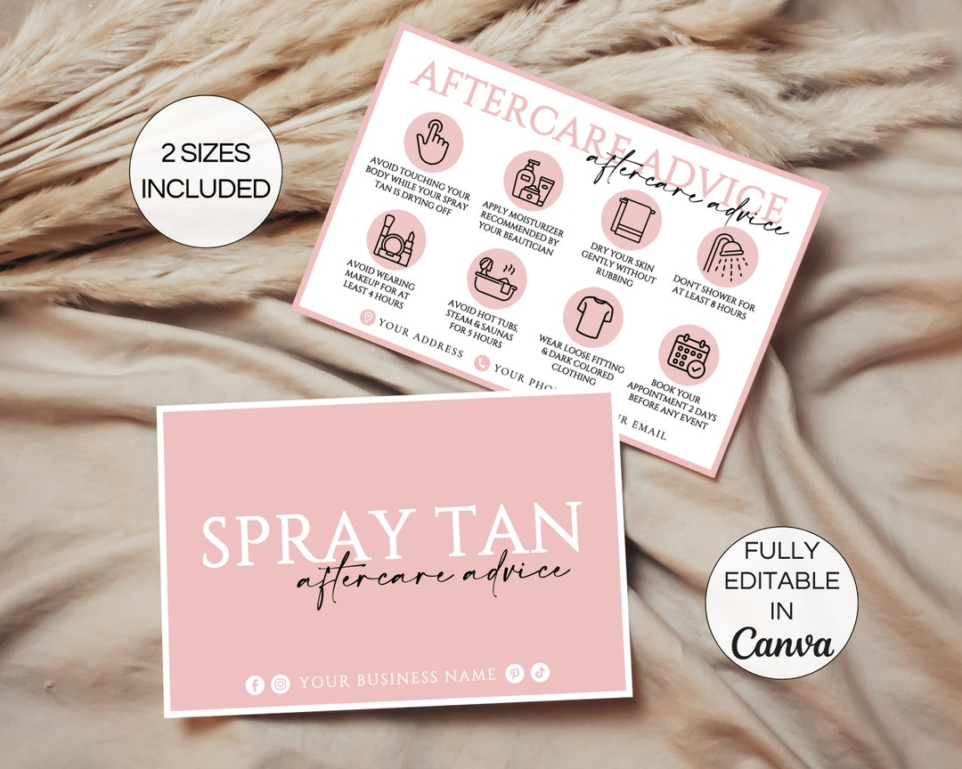 Spray Tanning Aftercare Card Template Editable Spray Tan - Etsy UK