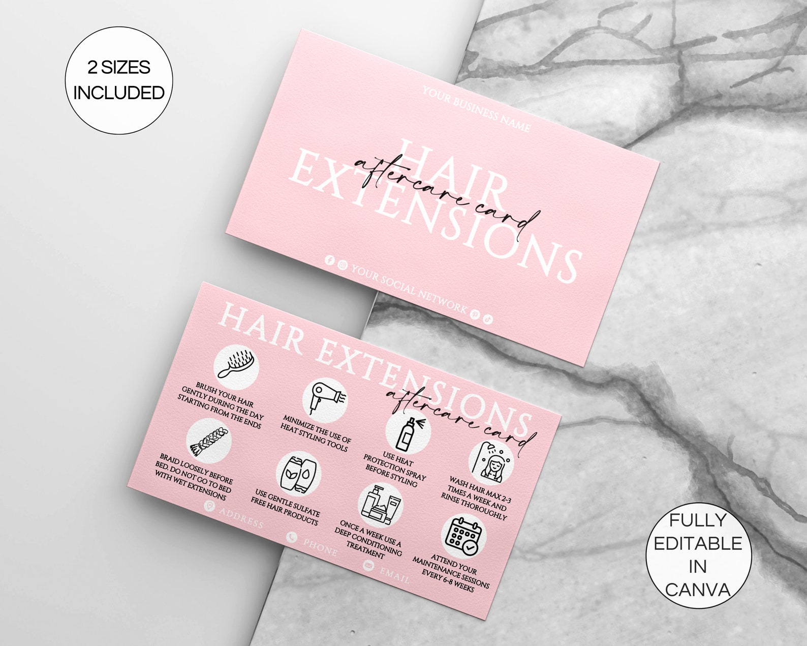 Hair Extensions Aftercare Card, Editable Hair Extension Care Cards ...