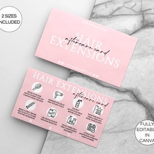 Hair Extensions Aftercare Card, Editable Hair Extension Care Cards ...