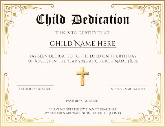 House Dedication Certificate