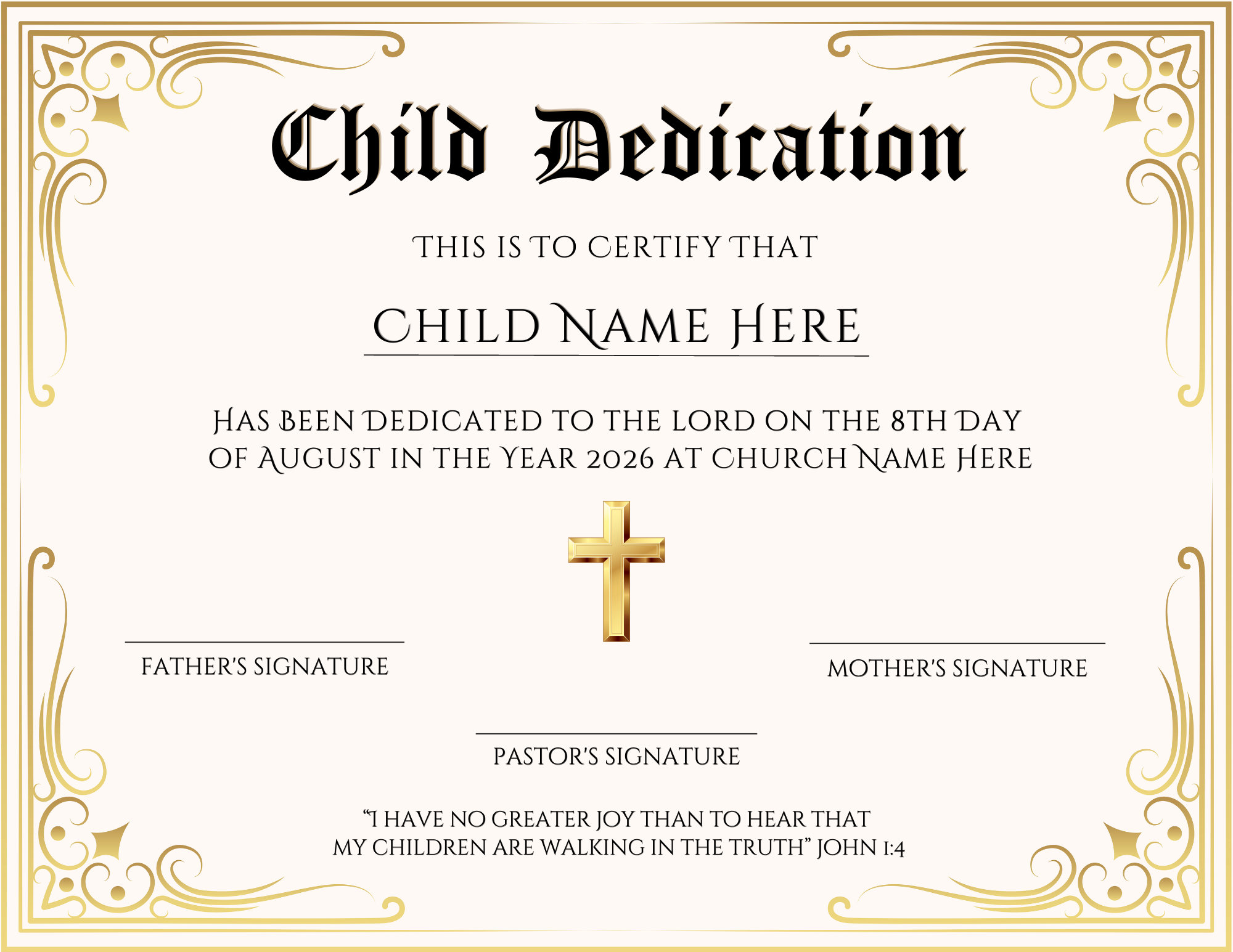 Editable Baby Dedication Certificate, Printable Child Dedication ...
